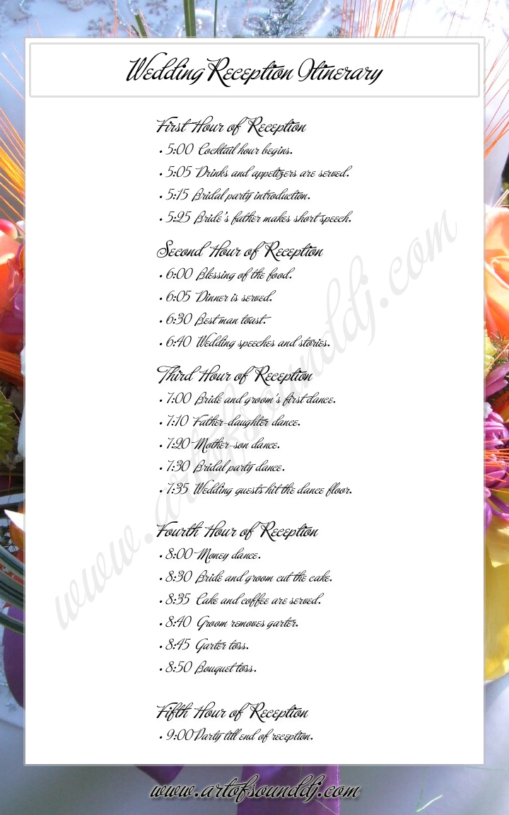 Sample Reception Timeline Order Of Events Wedding Program